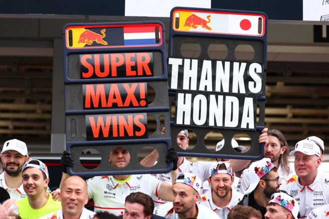 F1日本GP ホンダ／HRC密着：フェルスタッペンの驚異の勝利をPUサイドで支える「最後まで気が抜けなかった」と折原GM（AUTOSPORT web） | 自動車情報・ニュース - carview!